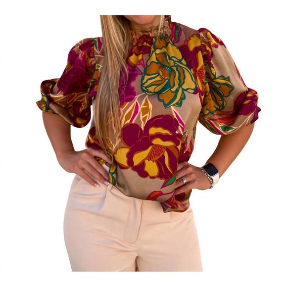 entro | Tops | New Entro Aubree Floral Print Half Sleeve Mock Neck Top ...